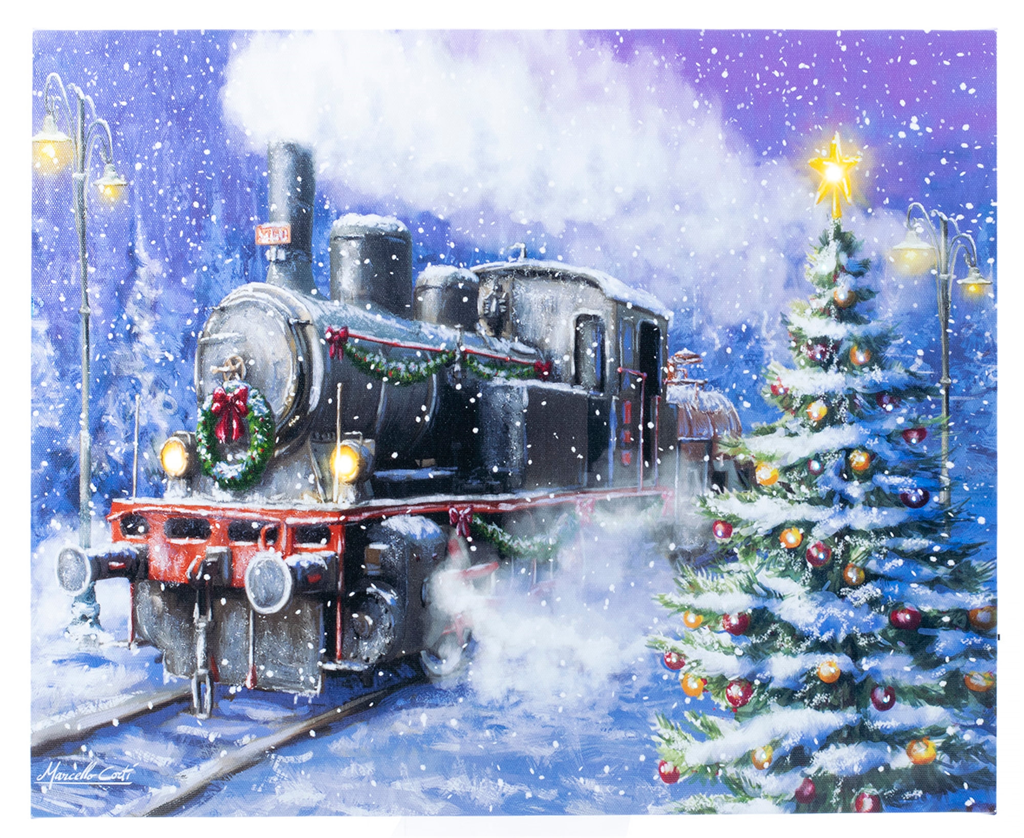 Lighted LED Winter Scene Picture Train and Tree